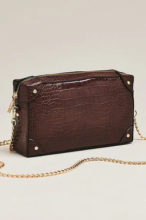 Maeve Embossed Croc Trunk Purse - Chocolate