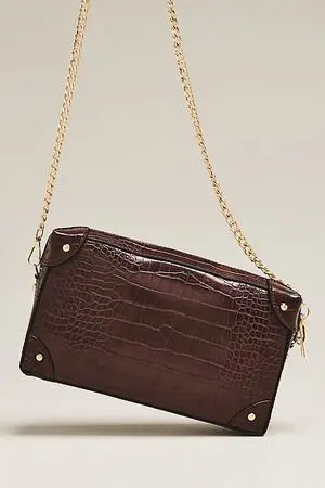 Maeve Embossed Croc Trunk Purse - Chocolate