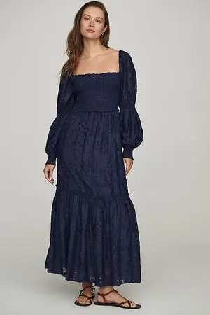 Anthropologie Tiered Puff Sleeve Midi Dress