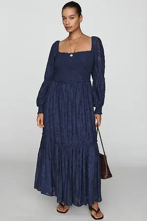 Anthropologie Tiered Puff Sleeve Midi Dress