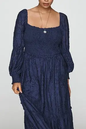 Anthropologie Tiered Puff Sleeve Midi Dress