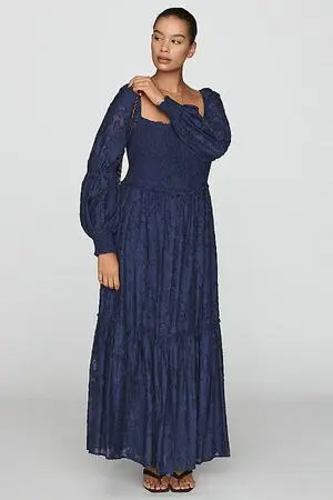 Anthropologie Tiered Puff Sleeve Midi Dress