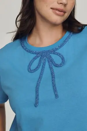 English Factory 100% Cotton Beaded-bow Tee