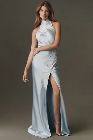 SAU LEE Michelle Gown High Neck Gown - Light Blue