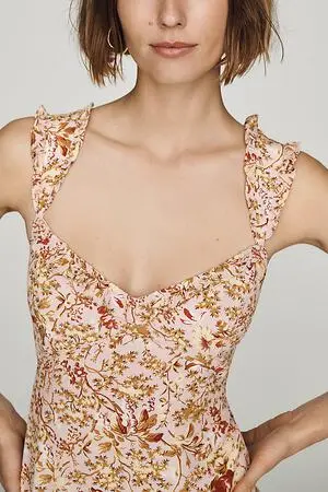 Anthropologie Sweetheart Neckline Ruffled Straps Midi Dress