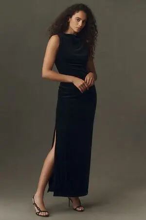 Bhldn Velvet Mesh-back Maxi Dress - Black