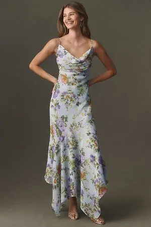 Bhldn Scoop-neck Chiffon Maxi Dress - Blue Pattern