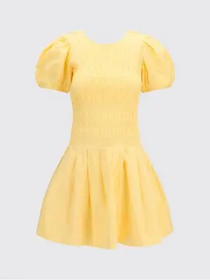 GANNI Shirred Puff Sleeve Mini Dress