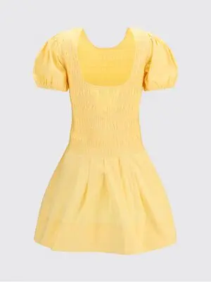 GANNI Shirred Puff Sleeve Mini Dress