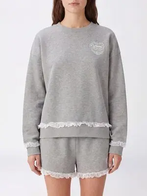 GANNI Crewneck Jumper With Embroidered Lace Inserts - Grey