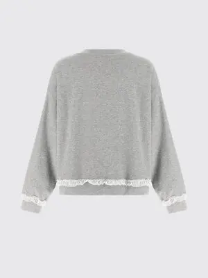 GANNI Crewneck Jumper With Embroidered Lace Inserts - Grey