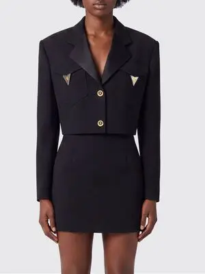 Versace Cropped Blazer With Emblematic Detail - Black