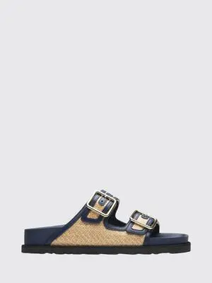 BIRKENSTOCK Arizona Flat Raffia And Leather Sandals - Blue