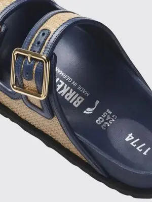 BIRKENSTOCK Arizona Flat Raffia And Leather Sandals - Blue