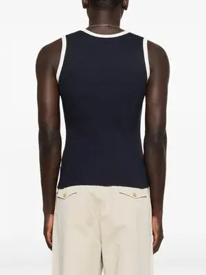 CARRER Slim Fit Stretch Cotton Tank Top With Contrast Trim - Blue