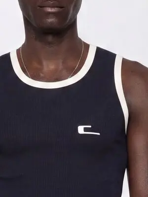 CARRER Slim Fit Stretch Cotton Tank Top With Contrast Trim - Blue