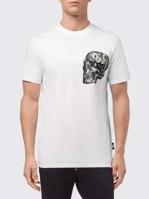 Philipp Plein Slim Fit Cotton T-shirt With Monogram Skull Embroidery And Hexagon Logo - White