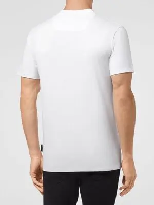 Philipp Plein Slim Fit Cotton T-shirt With Monogram Skull Embroidery And Hexagon Logo - White