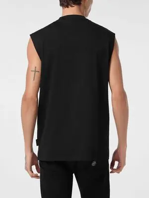 Philipp Plein Cotton Tank Top With Contrast Front Logo - Black