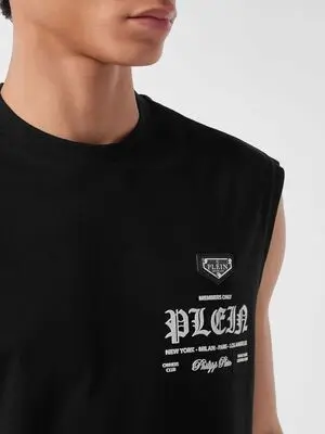 Philipp Plein Cotton Tank Top With Contrast Front Logo - Black