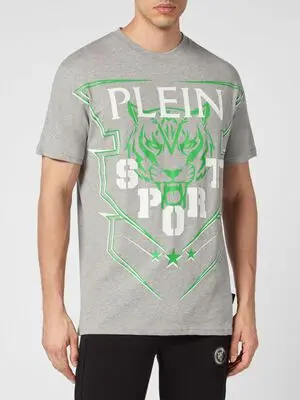 PLEIN SPORT Slim Fit Cotton T-shirt With Printed Logo On The Chest - Grey
