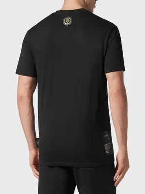 PLEIN SPORT Cotton Crew Neck T-shirt With Contrast Laminated Logo - Black