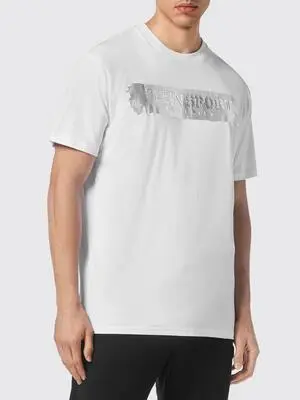PLEIN SPORT Cotton Crew Neck T-shirt With Contrast Laminated Logo - White