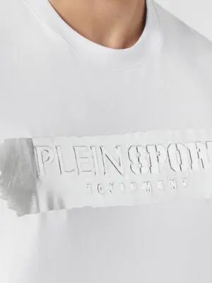 PLEIN SPORT Cotton Crew Neck T-shirt With Contrast Laminated Logo - White