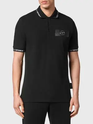 PLEIN SPORT Slim Fit Cotton Polo Shirt With Contrast Hexagon Logo