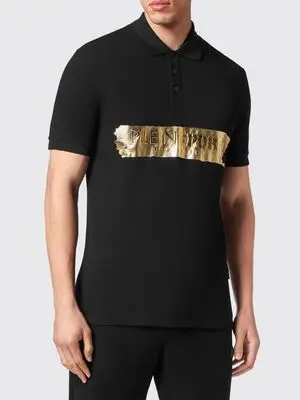 PLEIN SPORT Slim Fit Cotton Polo Shirt With Laminated Hexagon Logo - Black