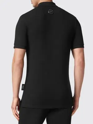 PLEIN SPORT Slim Fit Cotton Polo Shirt With Laminated Hexagon Logo - Black