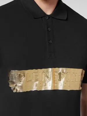 PLEIN SPORT Slim Fit Cotton Polo Shirt With Laminated Hexagon Logo - Black
