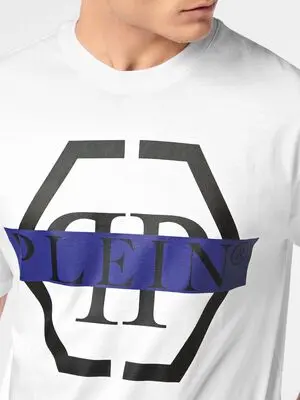Philipp Plein Slim Fit Hexagon Logo Monogram Cotton T-shirt - White
