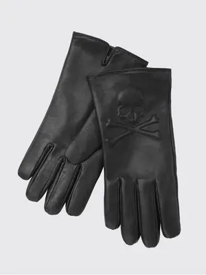 Philipp Plein Leather Gloves With Skull And Crossbones Detail - Black