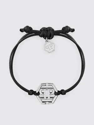 Philipp Plein Friendship Bracelet In Cotton And Steel With Hexagon Logo - Black