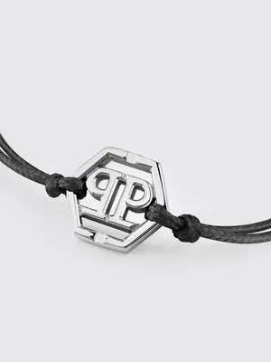 Philipp Plein Friendship Bracelet In Cotton And Steel With Hexagon Logo
