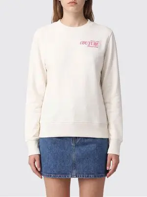 Versace Crewneck Cotton Sweatshirt With Contrast Logo - Ivory