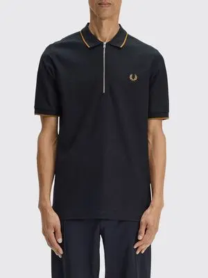 Fred Perry Zip-up Cotton Polo Shirt With Contrast Trims And Embroidered Logo - Black