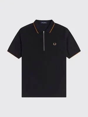 Fred Perry Zip-up Cotton Polo Shirt With Contrast Trims And Embroidered Logo