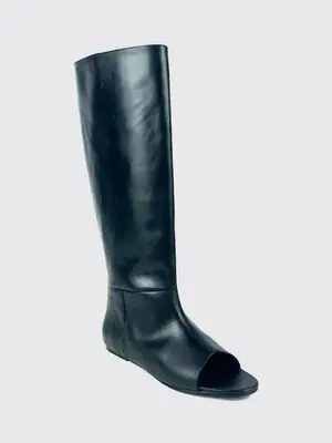 Gimaguas Open-toe Knee-high Boots In Smooth Leather With Low Heel