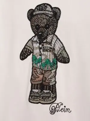 Philipp Plein Teddy Bear Embroidered Cotton T-shirt With Appliqués - White