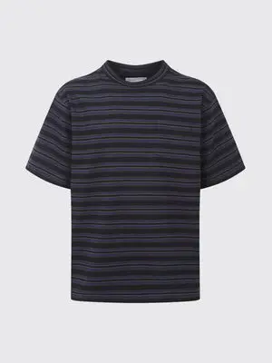 Sacai Striped Cotton T-shirt With Patch Pocket And Dropped Shoulders - Black