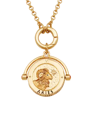 FABLE ENGLAND Aries Zodiac Spinner Necklace - Gold