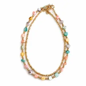 NUVV COLLECTION Gold Tone Layered Beaded Necklace Set - Yellow