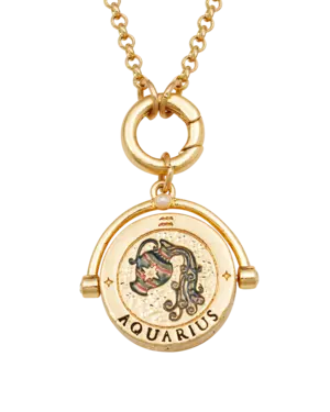 FABLE ENGLAND Aquarius Zodiac Spinner Necklace - Gold