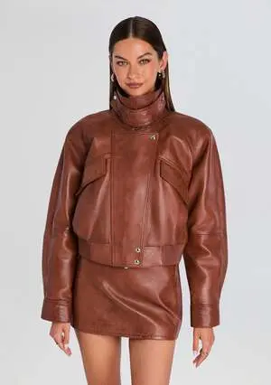 Retrofete Lykke Leather Jacket - Cigar