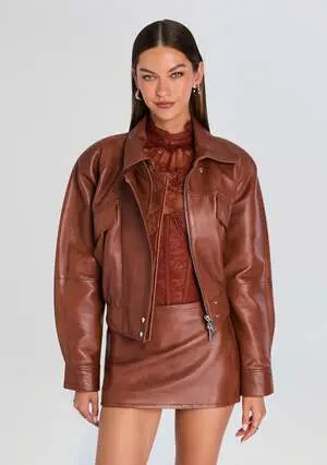 Retrofete Lykke Leather Jacket - Cigar