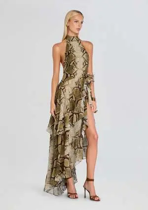 Retrofete Nevae Chiffon Snake Print Maxi Dress