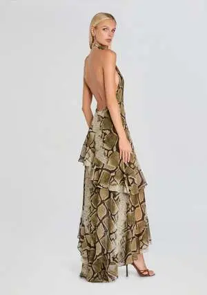 Retrofete Nevae Chiffon Snake Print Maxi Dress
