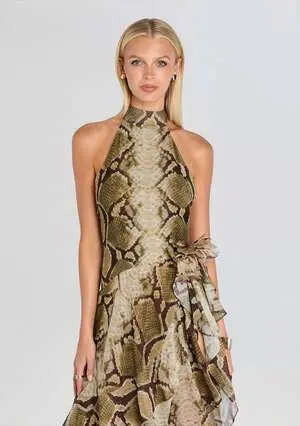 Retrofete Nevae Chiffon Snake Print Maxi Dress